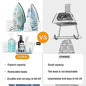 YBING Ironing Board Holder White Set of 2, Metal Iron Holder Wall Mount with Removable Hooks, Laundry Room Organizer with Ironing Board for Bathroom, Bedroom,Office