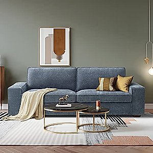 LEISLAND 88.58" Modern Sofas Couches for Living Room, Chenille Deep Seat Sofas & couches with Square Armrest, Removable Low-Back Sofa Cushion and Detachable Sofa Cover/Easy to Install(Blue)