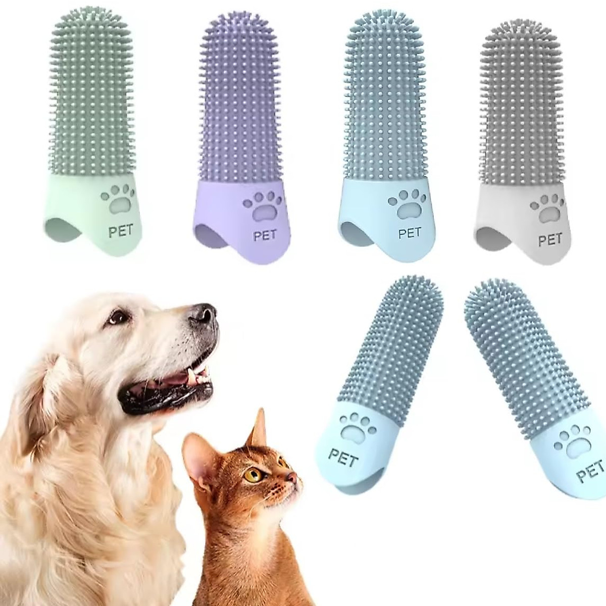 4Pcs 360° Pet Finger Toothbrush, Dog Toothbrushes for Small, Medium, and Large Dogs, Silicone Dog Finger Toothbrush, Dog Dental Care for Puppies, Dog Finger Tooth Brush, Dog Tooth Brushing Kit