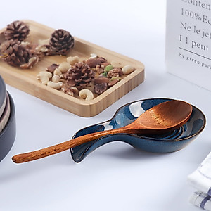 JINIHFW Spoon Rest for Kitchen, Ceramic Spoon Holder for Stove Top, Cooking Spoon Holder，Coffee Spoon Holder,Heat Resistant Utensil Rest for Countertop, Dishwasher Safe, Blue (1 pcs)