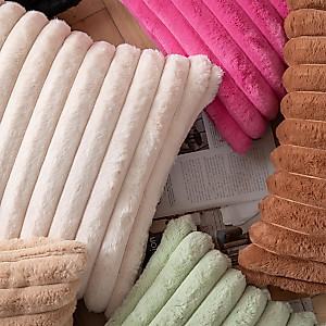 DEELAND Pack of 2,Double-Sided Faux Fur Plush Decorative Throw Pillow Covers Fuzzy Striped Soft Pillowcase Cushion Covers for Sofa Couch Bedroom Beige 16x16 inch