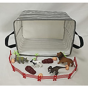 HUAYEE Rectangular Storage Bin Shelf Basket Canvas Fabric Toy Box,Waterproof Coating Nursery Hamper with Handles,Gift Basket for Home,Office,ClothesBooks(REC Gray stripe)