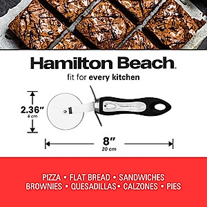 Hamilton Beach Pizza Cutter 8in soft touch handle, Premium Stainless Steel Pizza Slicer, Easy to Clean & Cut Pizza Wheel - Super Sharp, Non-Slip Handle & Dishwasher Friendly ? Black