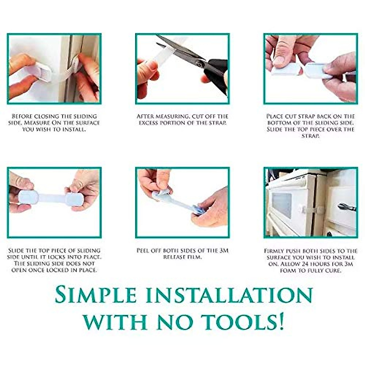 18 Pieces Baby Safety Proofing Kit- 6 Strong, Sturdy Adjustable Latches (Bonus Extra 6x3M Adhesives) + 4 Cabinet Locks+ 4 Corner Protectors and 4 Electrical Socket Plugs- No Tools Needed! (White, 18)