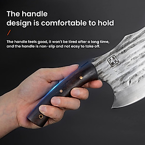 Chinese-Husa Hand-Forged Cleaver Butcher Chef-Knife - High Carbon Stainless Steel HRC62 - Knife for Pro Chef, Home, Restaurant, Outdoors