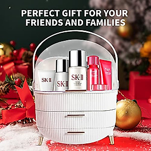 Zglori Makeup Organizer - Cosmetics & Skincare Storage Box with Lid & Drawers, Water & Dust Free, Vanity Organizer for Dresser, Countertop, Bathroom (WHITE)