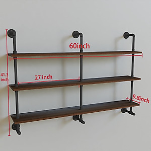 ROGMARS Industrial Pipe Wall Shelves Pipe Shelving,Natural Wood 60 Inches Long Walnut Floating Shelves for Wall Farmhouse Pipe Book Shelves for Kitchen,Living Room, Bar Shelving