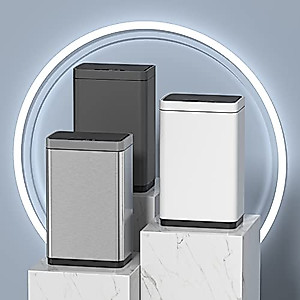 Mbillion Touchless Infrared Motion Sensor Trash Can 13.2 Gallons, Rectangular Stainless Steel Finish Hands-Free Automatic Open Smart Garbage Can for Home and Office Steel Brushed