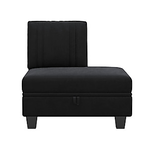 Belffin Velvet Convertible Storage Chaise Ottoman with Back Side for Velvet Sectional Sofa Black