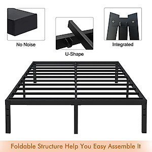 BRONOM Bed Frame Queen Size Platform Bed Frame Bedframe Metal Black Double Bed Frame Easy Assembly 14 Inch High Strength Metal Durable Sturdy Noise Free No Box Spring Needed