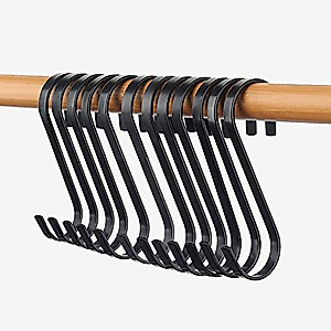 WEYEEN 10PCS Black S Hooks 4.3 inch，Heavy Duty S Hooks for Hanging Plants Outdoor Kitchenware Pan Pots Utensils Closet Clothes Bags Towels Kitchen Hooks Hanger