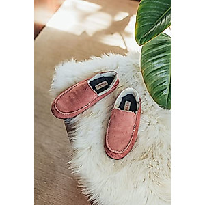 OLUKAI Nohea Slipper, Women's Slip-On Shoes, Genuine Shearling & Premium Nubuck Leather, Drop-In Heel Design, Cozy & Ultra-Soft Comfort Fit, Cedarwood/Cedarwood, 8