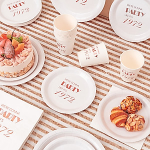 Crisky Rose Gold Tableware Set for Women 50th Birthday Party Decorations Supplies, Party 1974 Set of 24 (9" & 7" Plates, Luncheon Napkin, 9oz Cups, 106"×54" Tablecloth, Knife & Fork)