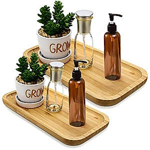 2 Pcs Bamboo Tray Bathroom Counter Tray Bathroom Tray Organizer Bamboo Toothbrush Holder Bathroom Counter Decor, 11.4 x 6.3 x 0.8 Inches, 9.8 x 5.5 x 0.8 Inches