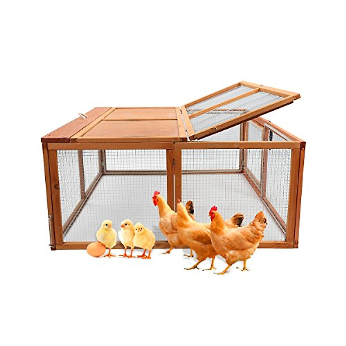 Magshion Wooden Chicken Coop Rabbit Hutch, Pet Cage Wood Small Animal Poultry Cage Run with Openable Roof and Side Door, Backyard Foldable Pet House Chicken Nesting Box 45.7 Inch (Natural)