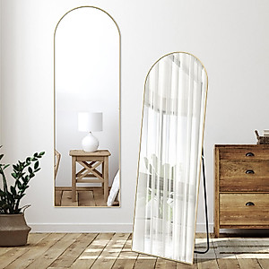 VVK Arched Full Length Free Standing Mirror, 64 * 21inch Large Full Body Mirror for Wall,Black/Gold Mirror Standing Mirror for Bedroom/Living Room,Gold