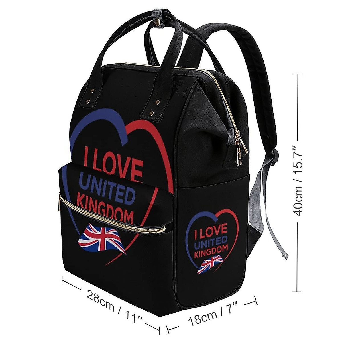 I Love United Kingdom Diaper Bag Backpack Large Capacity Mommy Bags Multifunction Nappy Bag Travel Back Pack Black-Style