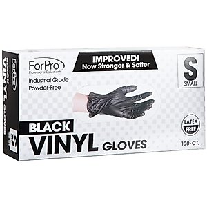 ForPro Disposable Vinyl Gloves, Black, Industrial Grade, Powder-Free, Latex-Free, Non-Sterile, Food Safe, 2.75 Mil. Palm, 3.9 Mil. Fingers, Large, 100-Count