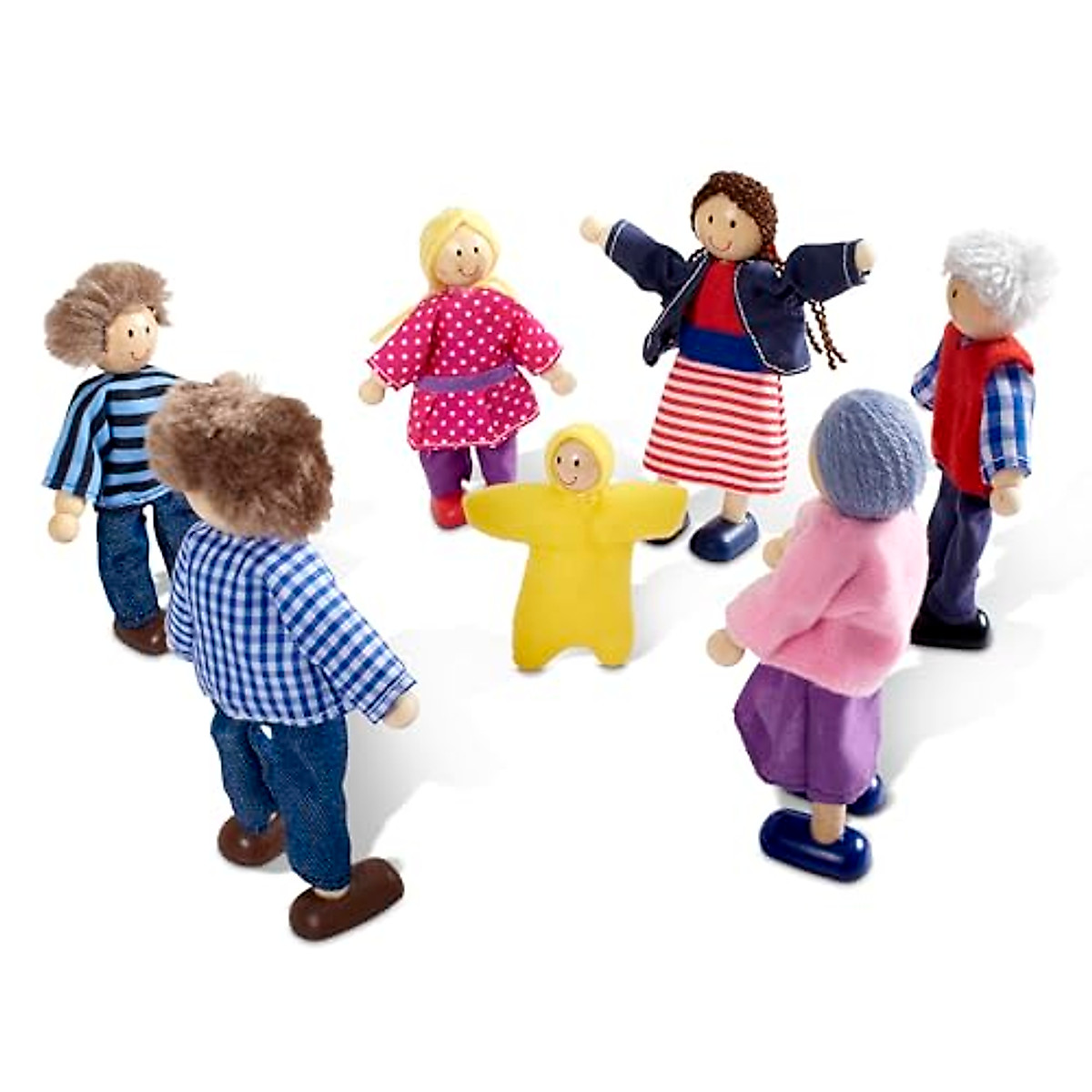 Melissa & Doug 7-Piece Poseable Wooden Doll Family for Dollhouse (2-4 inches each)