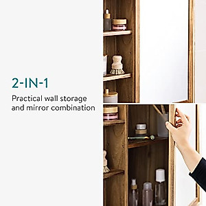 Navaris Wooden Bathroom Cabinet - Acacia Wood Cupboard with Mirror & Shelves - Wall Mounted Storage Unit for Bath Room or Restroom - 23.8"x23.6"x5.5"