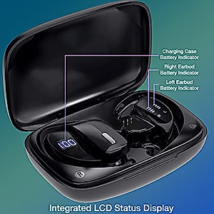 Acuvar Fully Wireless Bluetooth 5.0 Rechargeable Waterproof Sweatproof Sports Active Earbud Headphones with Microphone, 48h USB Power Charging Case Surround Stereo Bass and Passive Noise Cancelling