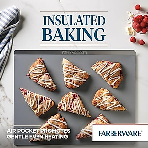 Farberware Insulated Bakeware Nonstick Cookie Baking Sheet, 15.5" x 20", Light Gray