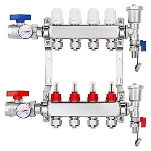 GCCSJ 4 Loops PEX Manifold Radiant Floor Heating Set Stainless Steel Heated Hydronic Heating