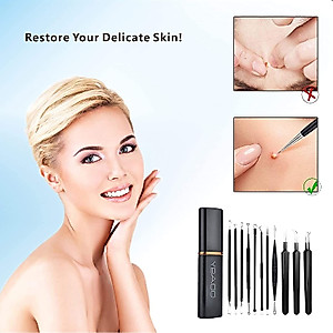 Pimple Popper Tool Kit 11 Pcs, Ybaoo Blackhead Remover Pimple Extractor Tools with Metal Case for Quick and Easy Removal of Blackheads,Pimples,Whiteheads,Zit Popper,Forehead,Facial and Nose (Black)