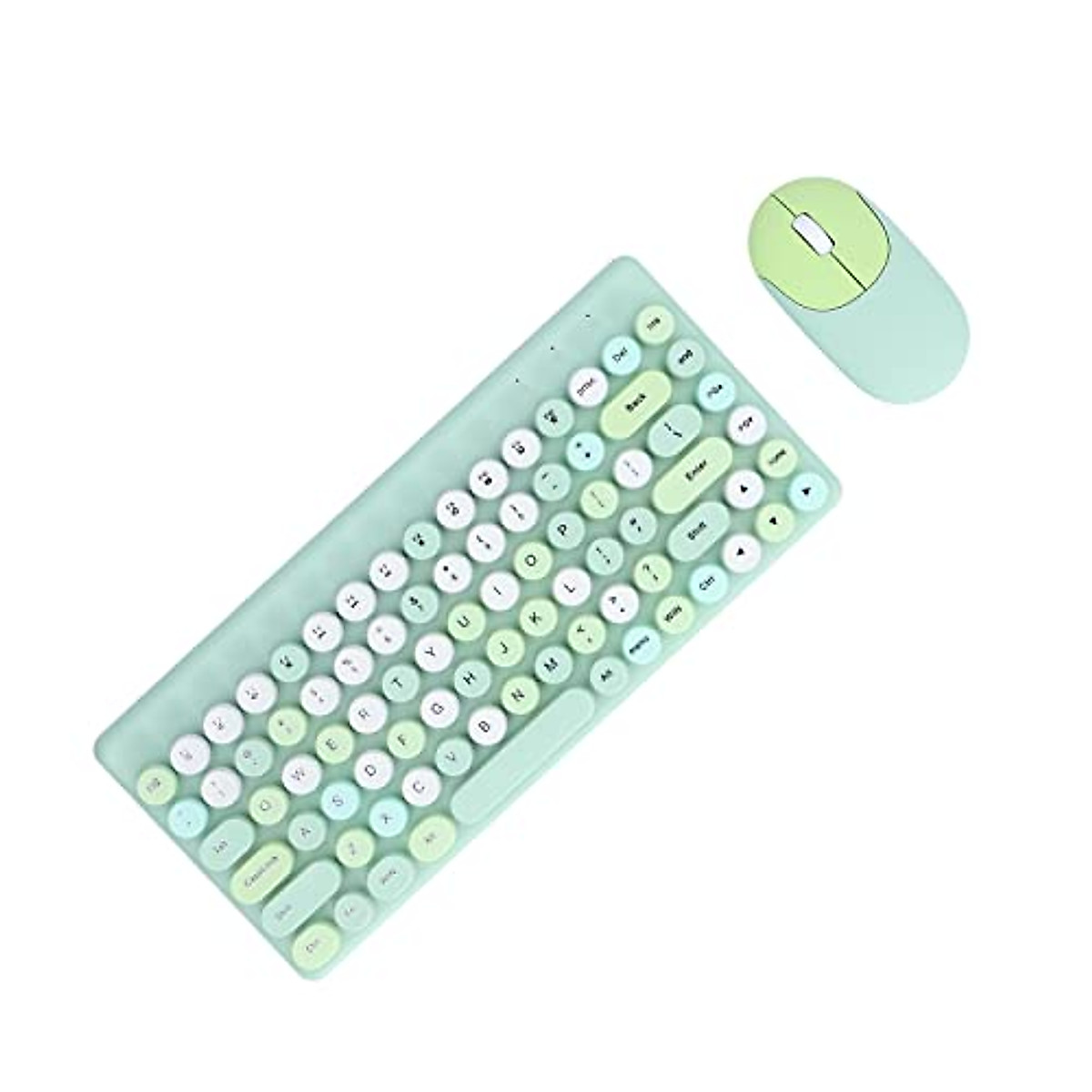 Wireless Keyboard and Mouse Combo for,Wireless Cute Mix Color 86 Keys Retro Round Concave Wireless Keyboard,Professional 1200DPI Gaming Keyboard Mouse (Green)