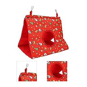 Pssopp Bird Snuggle Hut, Bird Hanging Hammock Tent Toy Bird Cave Hanging Tent Birds Hideaway Sleeping Bed Fuzzy for Resting Hiding Playing Red Christmas