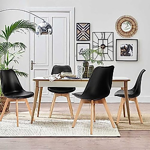 Sweetrcrispy Dining Chairs, Dining Chairs Set of 4, Dining Room Chairs, Kitchen Chairs, Mid Century Modern Chairs, PU Leather Upholstered Chairs with Wood Legs, Kitchen & Dining Room Chairs, Black