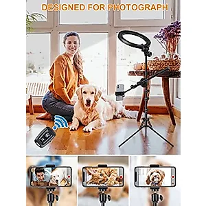 Selfie Ring Light with Stand and Phone Holder with Tripod Stand & Cell Phone Holder,Overhead Camera Phone Mount LED Halo Circle Lights Phone Stand for Video Recording/Live Stream/Vlog/YouTube/TikTok