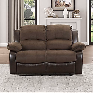 Lexicon Humphreys Loveseat Recliner - Soft Faux Leather Double Reclining Sofa, Manual Pull Tab, Wall Hugger, High-Density Foam, Solid Wood Frame, Easy Assembly, 62.5"W, Living Room, RV - Brown Shades