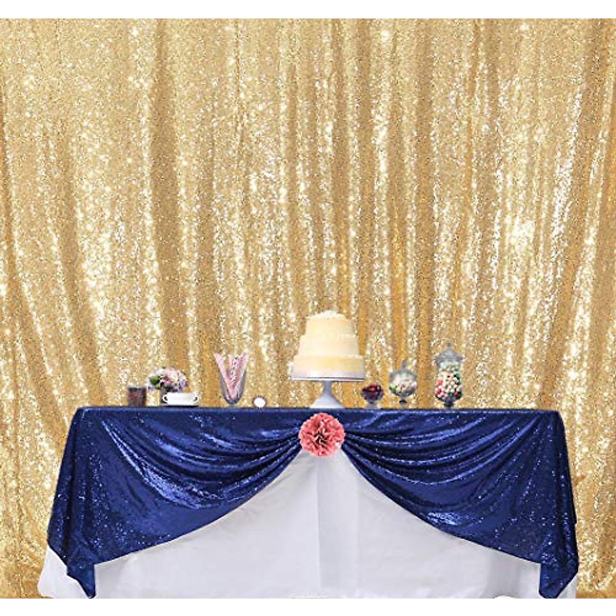 SquarePie Sequin Backdrop 10FT x 10FT Gold Photography Background Sparkly Curtain Selfie Wall for Wedding Party Decoration