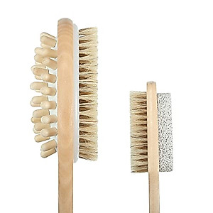 VOCOSTE Dry Brushing Body Brush Set, Shower Brush with Soft and Stiff Bristles, Dual Sided Long Handle Back Scrubber, Face Exfoliator for Wet or Dry Brushing