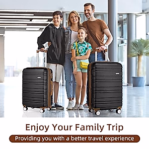 LARVENDER Luggage Sets 4 Piece, Expandable Hardside Suitcase Sets with Spinner Wheels TSA Locks, Lightweight Rolling luggage for Men and Women, Black