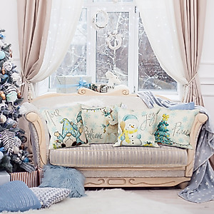 LITIVY Christmas Pillow Covers 18x18 Set of 4 for Xmas Decorative Pillowcase Winter Holiday Throw Cushion Case for Sofa Couch Home Farmhouse Decor (Christmas Tree Snowman Gnome Deer) (18"x18", Blue)
