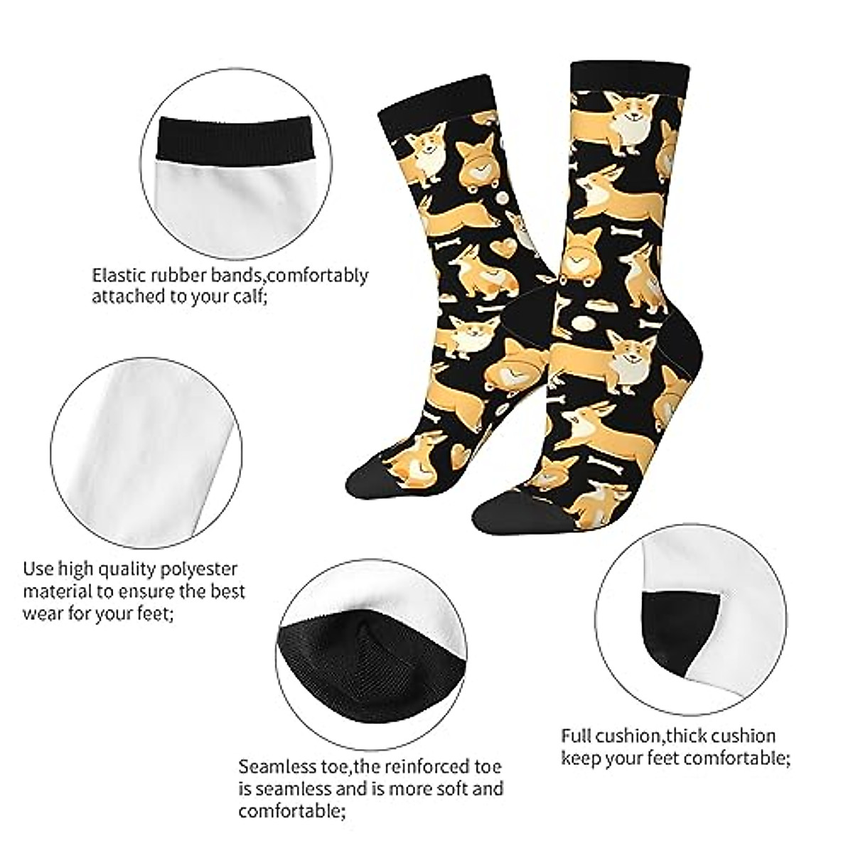 Muvtioc Funny Novelty Socks For Dog Lover,Cute Corgi Printed Casual Crew Sock Gifts For Men Women,Cute Funny Corgi