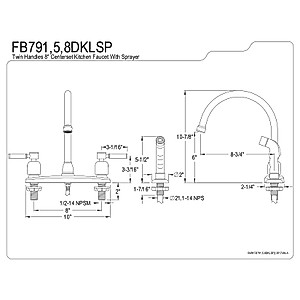 Kingston Brass FB791DKLSP Kaiser 8" Centerset Kitchen Faucet, Polished Chrome