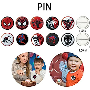 Spiderman Party Favor, Spiderman Birthday Party Supplies Kit Includes 12 Bracelets,12 Button Pins,12 Keychain, 50 Stickers for Spiderman party，Spiderman Birthday Party Favors