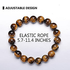VIVISWAN Natural 10-12mm Gorgeous Semi-Precious Gemstones Healing Crystal Stretch Elastic Beaded Bracelet Unisex Yoga Meditation Relax Anxiety Bangle for Womens Mens