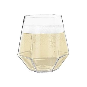 HomeyGear 6 Pack Plastic Diamond Shaped Wine Glasses BPA Free Clear Goblets Stemless 12 Oz Disposable Elegant Drink Cups for Parties Wedding Receptions Fancy Reusable Tumblers for Easy CleanUp