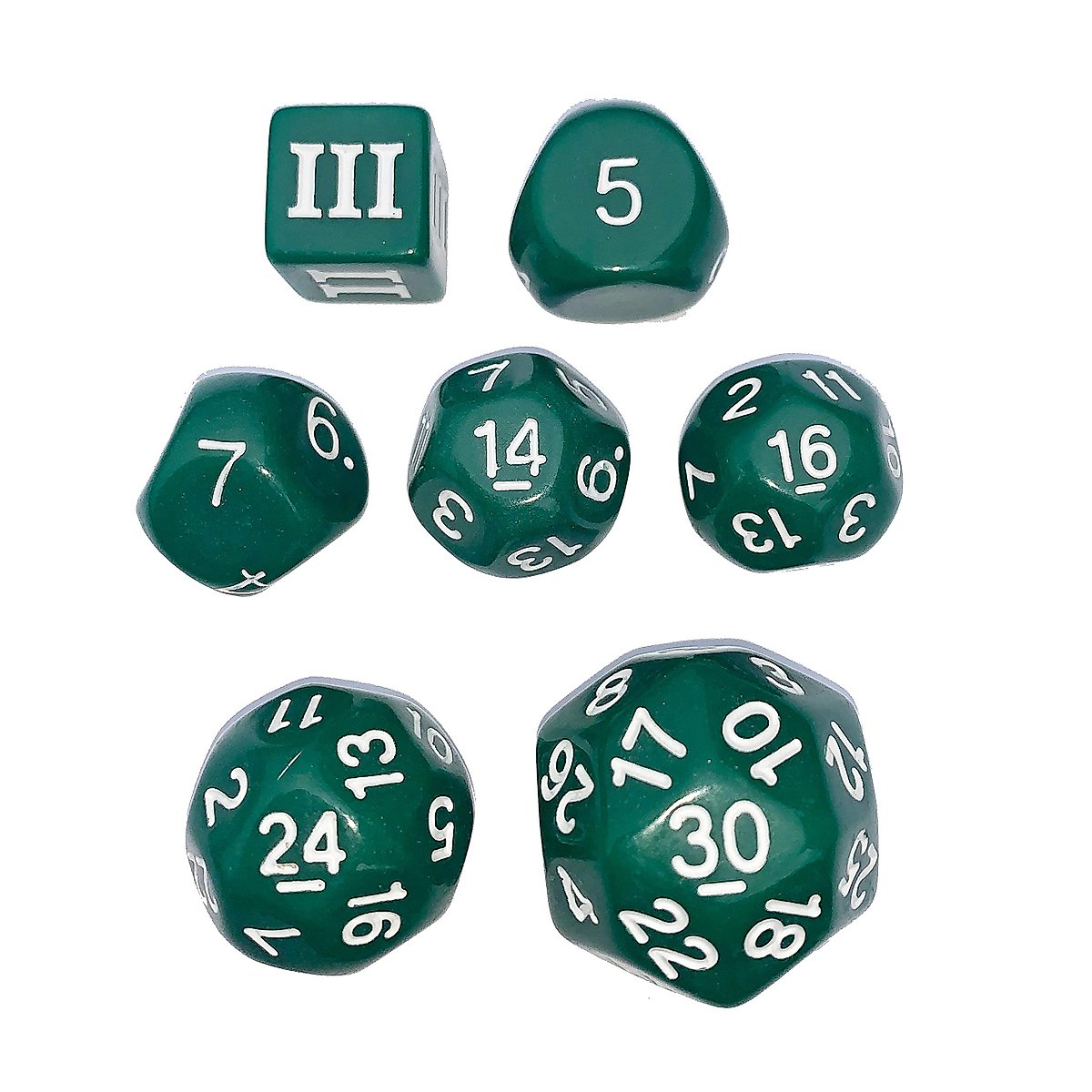 DCC Special 7 - Green - Set of 7 Rare and Unusual RPG dice Approved for use with Dungeon Crawl Classics