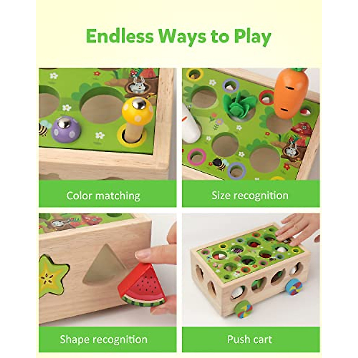 Coogam Montessori Fine Motor Toys for Baby Toddler, Wooden Shape Sorter Carrot Harvest Game, Preschool Learning Educational Gift Toy for 3 4 5 Year Old