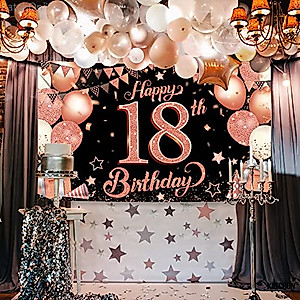 KatchOn, Rose Gold Happy 18th Birthday Banner - XtraLarge, 72x44 Inch | Rose Gold 18th Birthday Backdrop | 18 Birthday Banner for Rose Gold 18th Birthday Party Decorations | 18 Birthday Decorations