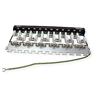 TRENDnet 12-Port Cat6A Shielded Patch Panel, 10G Ready, Cat5e,Cat6,Cat6A Compatible, Metal Housing, Color-Coded Labeling for T568A and T568B Wiring,Cable Management,Wall Mountable, Black,TC-P12C6AS