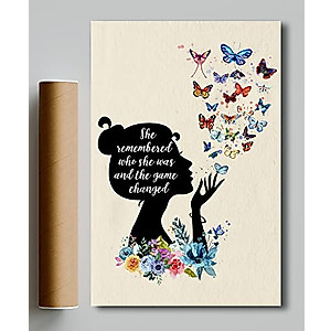 Picofyou She Remembered Who was and The Game Changed - Positive Quotes Wall Art Decor Print Inspirational, Motivational Gifts for Women, Teen Girls, Home, Office 16x24 Unframed, Brown
