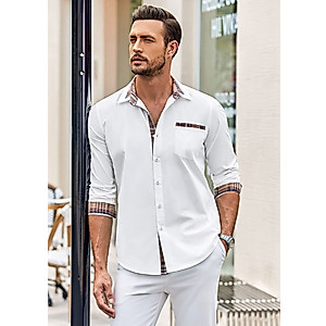 COOFANDY Men's Long Sleeve Dress Shirts Button Down Shirts for Wedding White Large