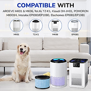 Fil-fresh 2-Pack MK01 & MK06 True HEPA Replacement Filter, Compatible with AROEVE MK01 & MK06, ToLife TZ-K1, Kloudi DH-JH01 Air Purifier, 4-in-1 Air Filter for Smoke, Odor, Pollen, Standard Version