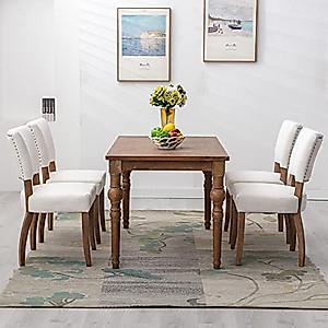 Guyou Farmhouse Cream Dining Chairs Set of 4, Linen Dining Room Chairs with Bronze Nailhead Upholstered Kitchen Side Chairs with Wood Legs for Living Room (Cream)